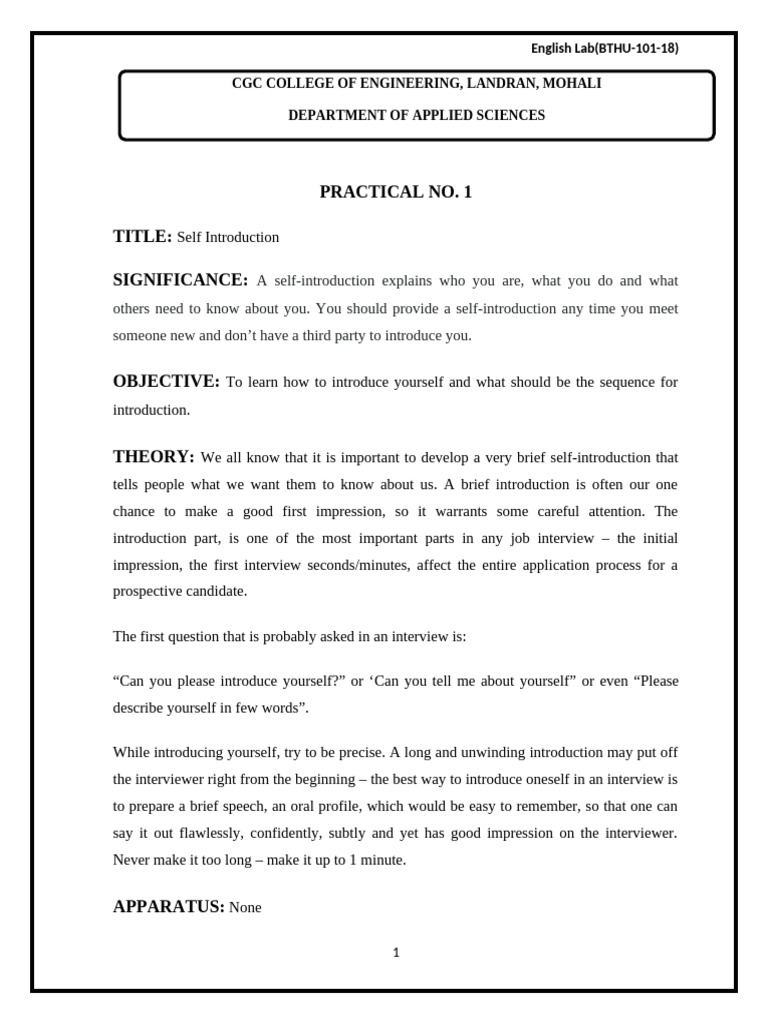 English Lab Practical 1 | PDF | Human Communication | Cognition