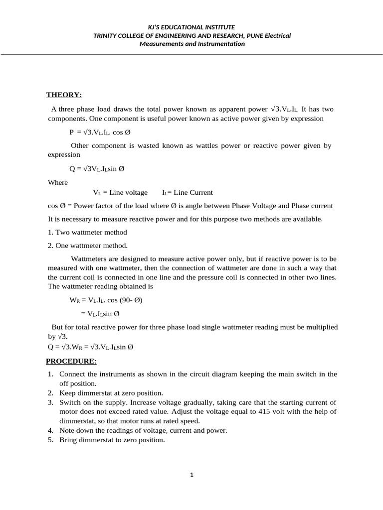 Reactive Power One Wattmeter | PDF