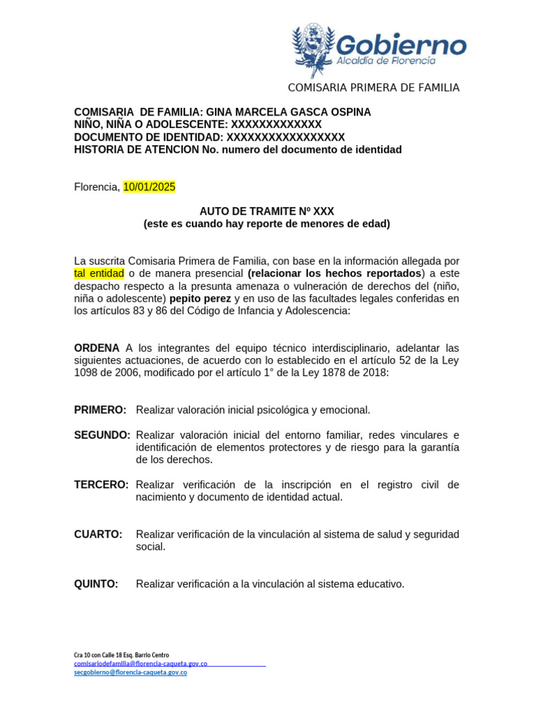 MODELO DE AUTO QUE FIJA MEDIDA PROVISIONAL - NOTIFICACIONES Menores | PDF