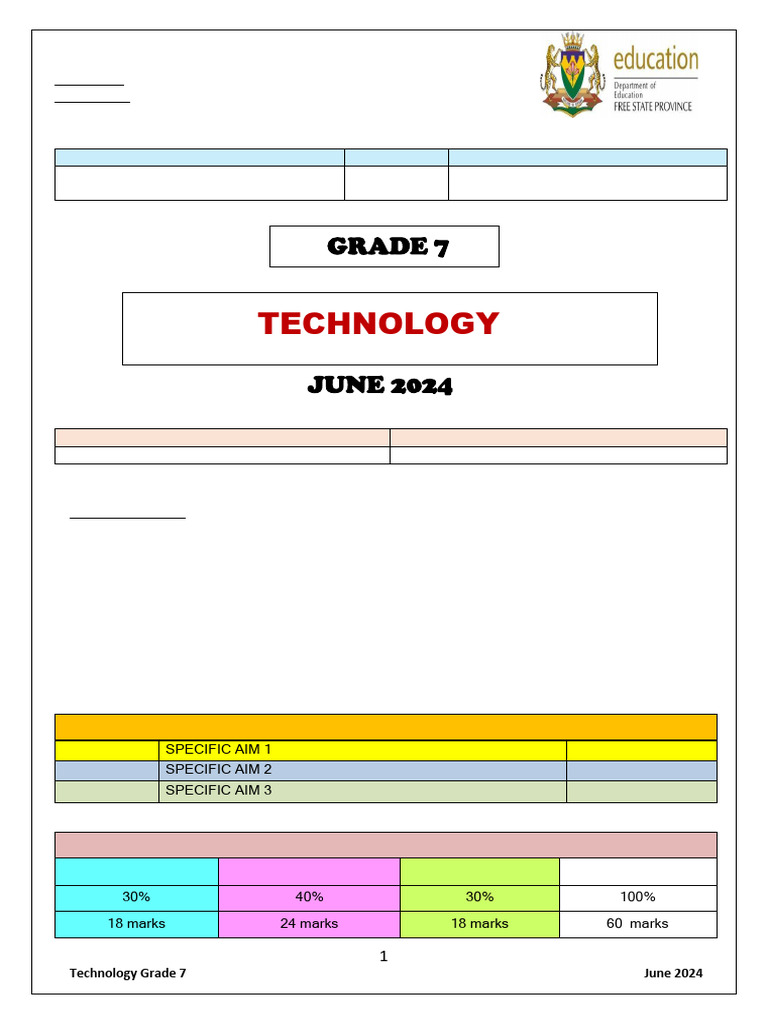 1 - Grade 7 Technology Question Paper - Term 2-2024-PSM | PDF | Lever