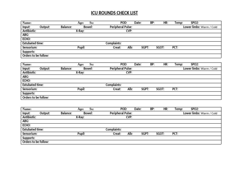 ICU Rounds Checklist (1) | PDF