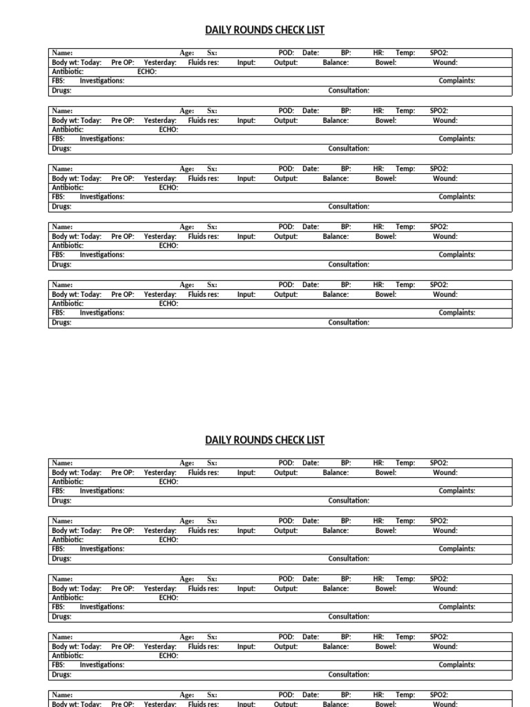 Nursing Home Daily Rounds Checklist | PDF