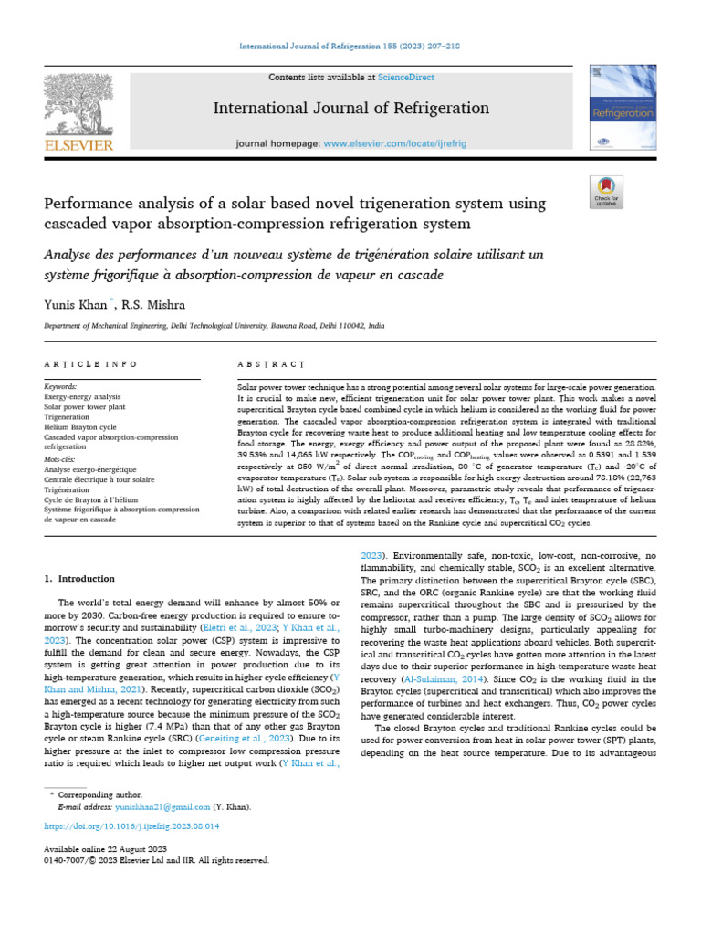 Refrigeration Paper 2023 | PDF | Cogeneration | Exergy