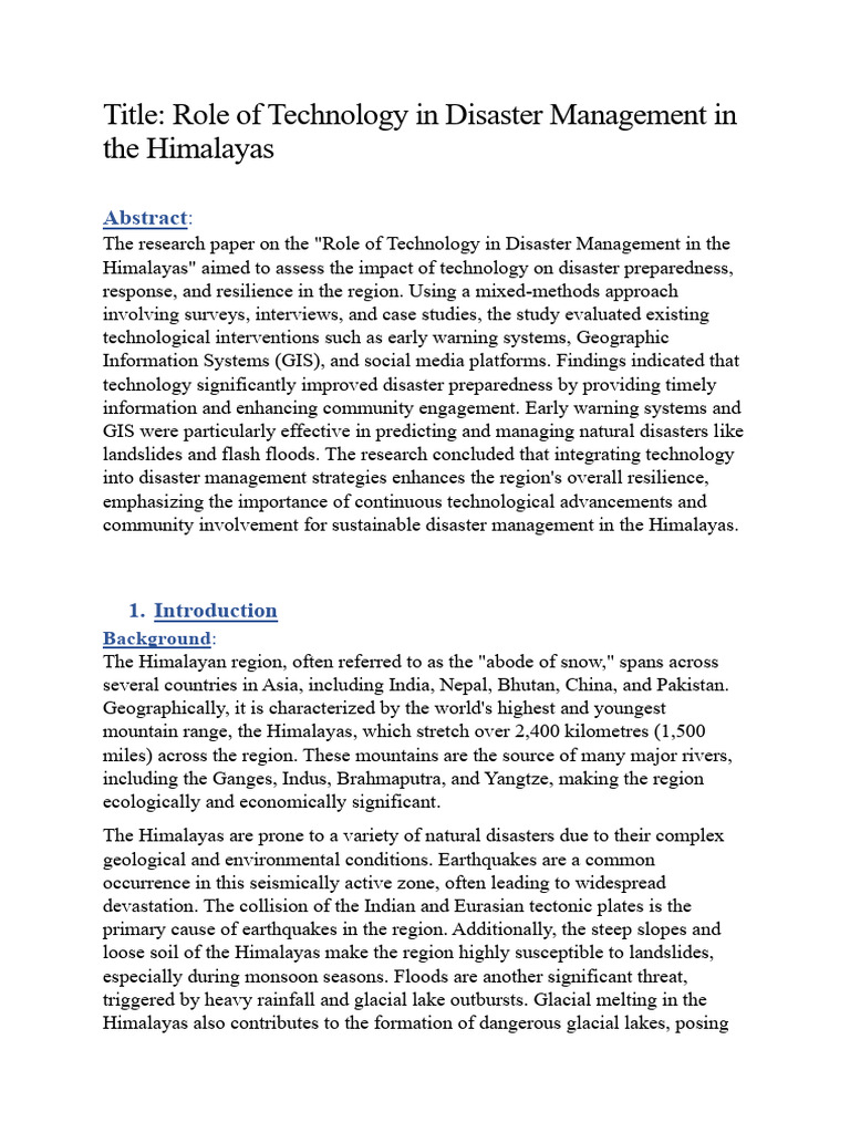 Technology in Himalayan Disaster Management | PDF | Emergency ...