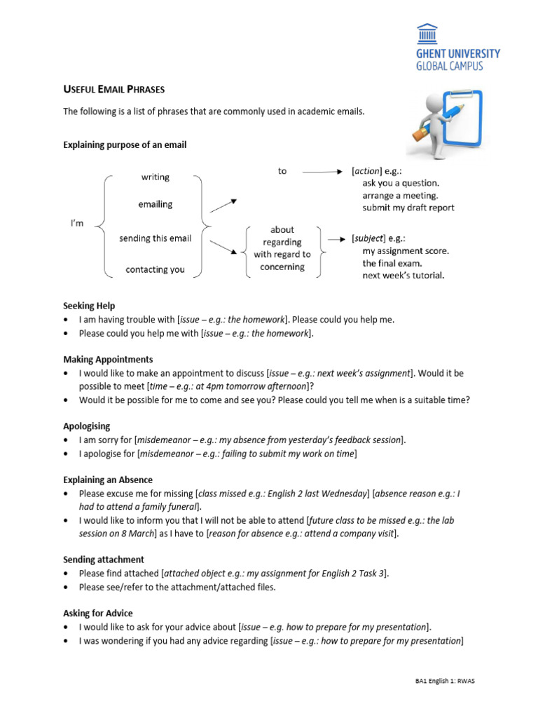 Academic Emails Useful Phrases | PDF