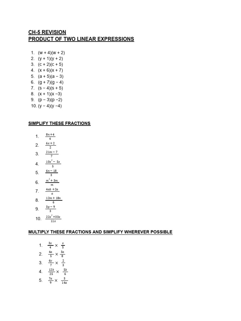 math REVISION WORKSHEET | PDF