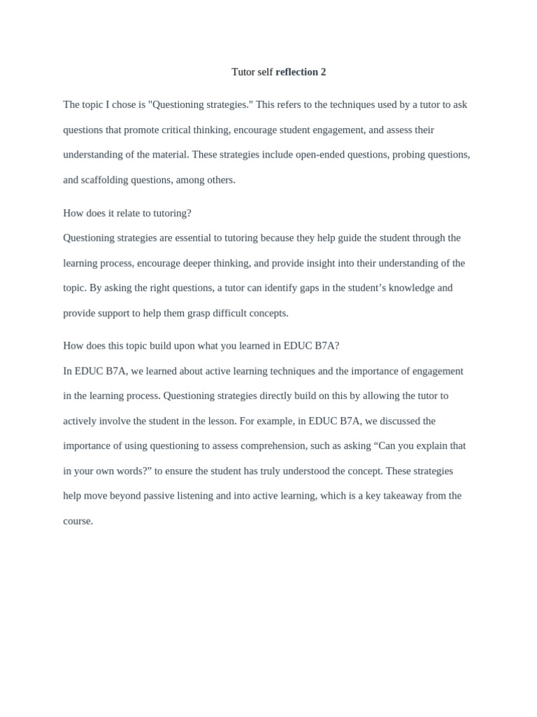 Tutor Self Reflection 2 | PDF