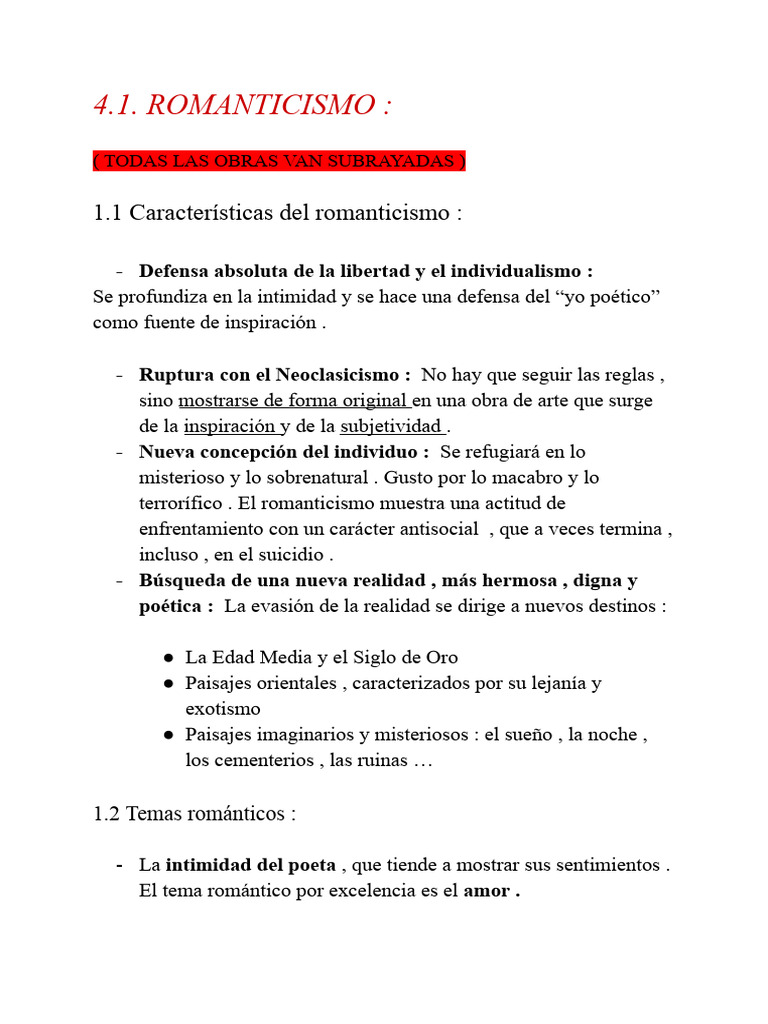 Tema 4 - Apuntes de Lengua | PDF | Realismo literario | Romanticismo
