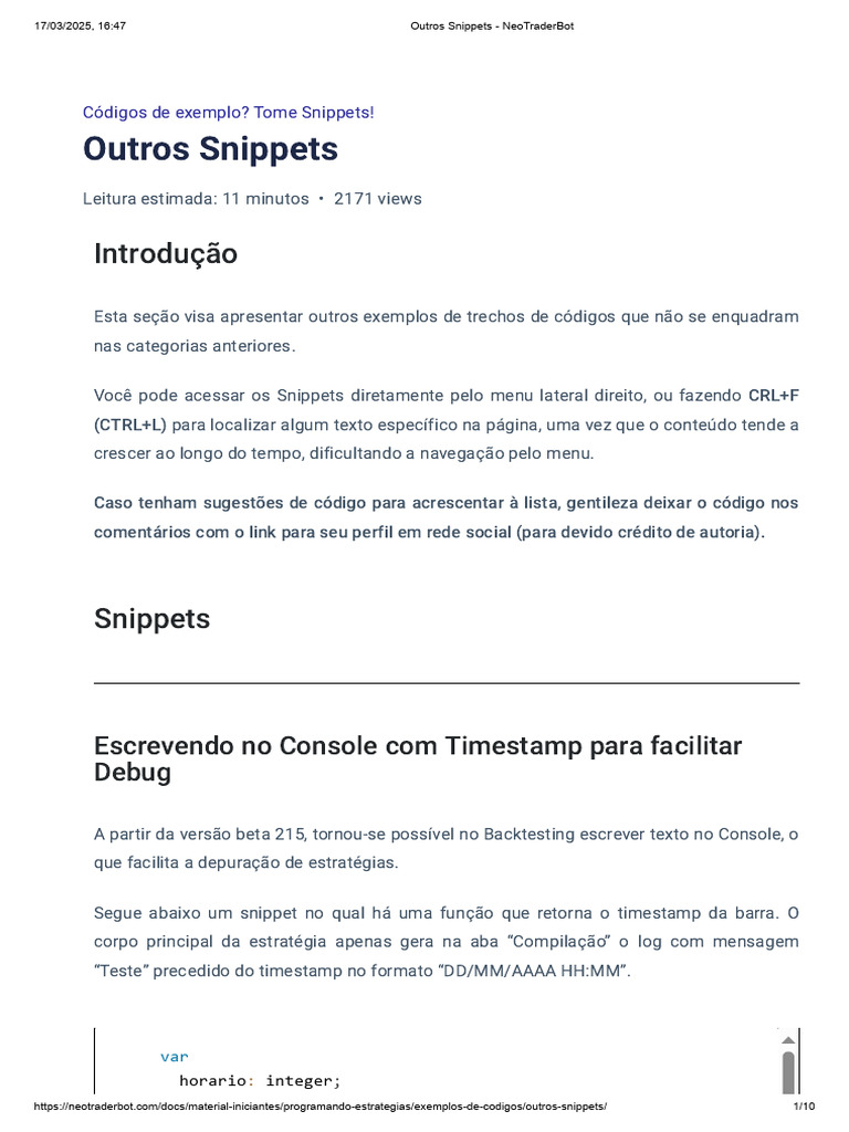 Outros Snippets - NeoTraderBot | PDF | Tempo