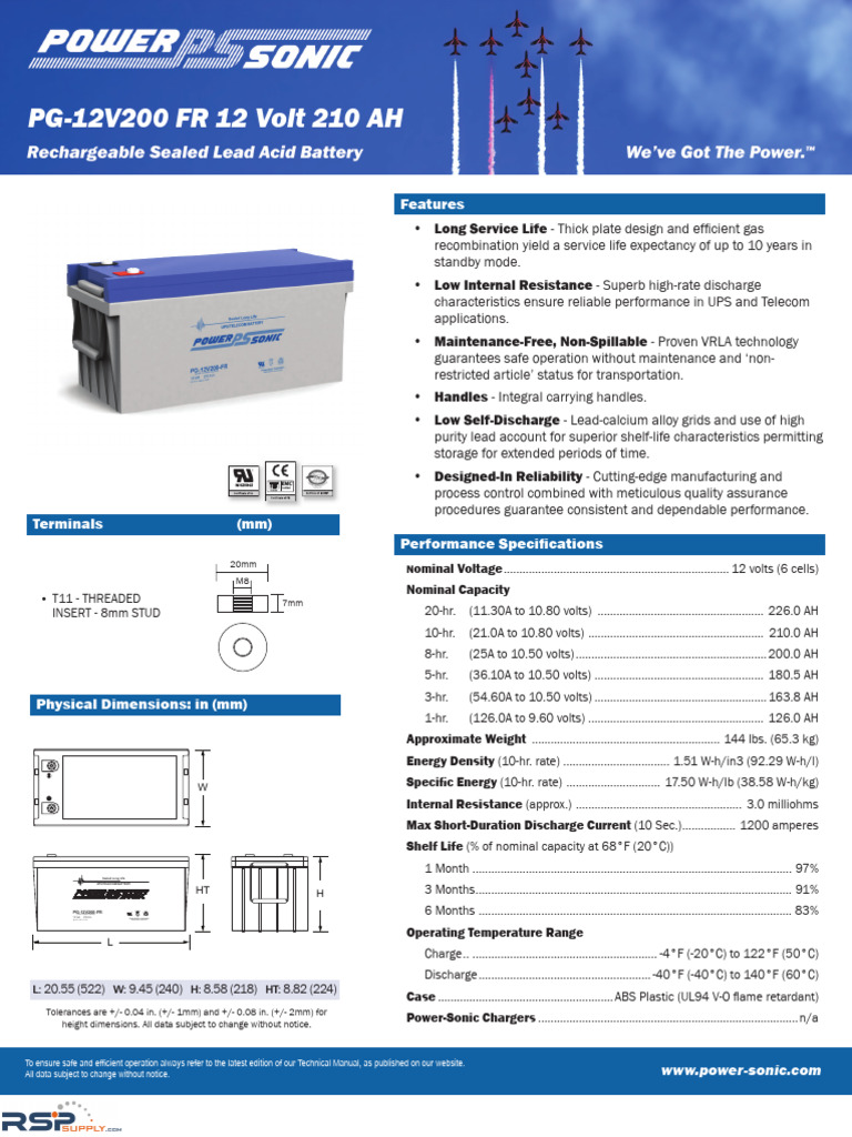 PowerSonic PG-12v200 FR | PDF | Battery Charger | Electromagnetism