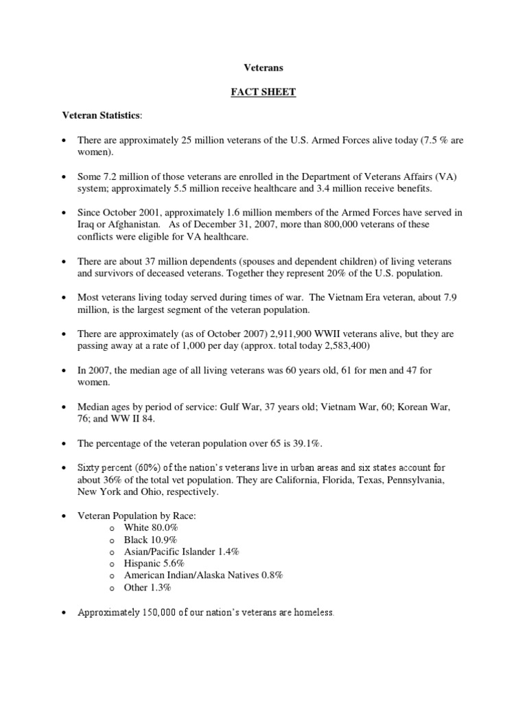 VETERANS Fact Sheet Veterans | PDF | Veteran | Posttraumatic Stress ...