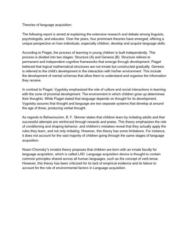 Language Acquisition Theories Explained | PDF