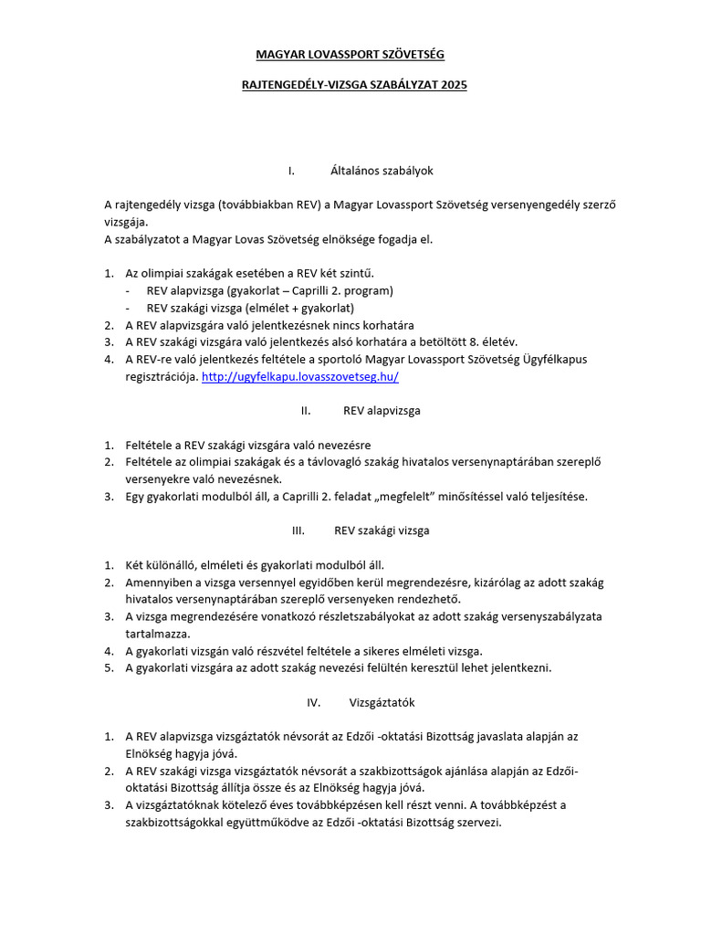 Magyar Lovassport Szövetség Rajtengedély Szabályzat: - Vizsga 2025 | PDF