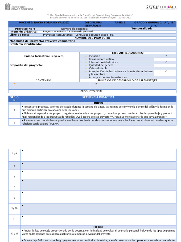 Poemario Personal: Proyecto Escolar 2024 | PDF | Cognición ...