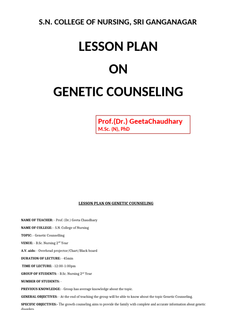 Genetic Counseling Lesson Plan | PDF | Genetic Counseling | Genetics
