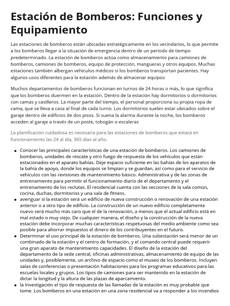 Estación de Bomberos Funciones y Equipamiento | PDF | edificio | Bombero