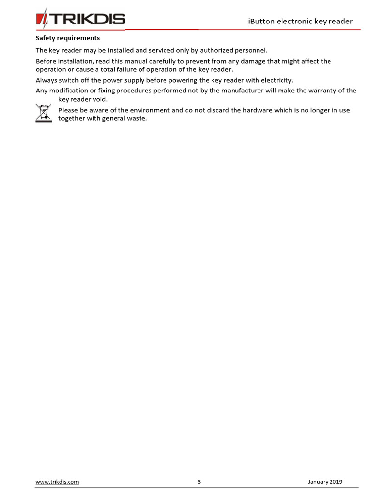 iButton Key Reader Safety Guidelines | PDF