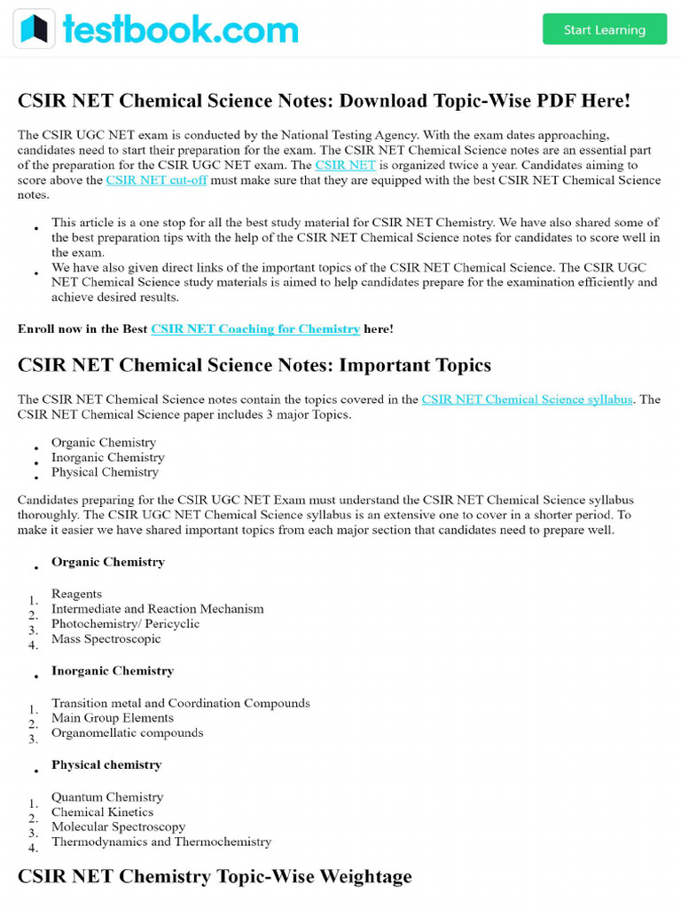 CSIR NET Chemical Science Notes | PDF