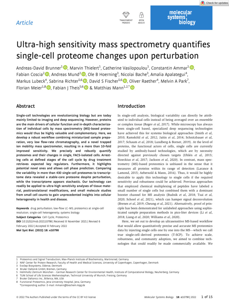 Molecular Systems Biology - 2022 - Brunner - Ultra High Sensitivity ...