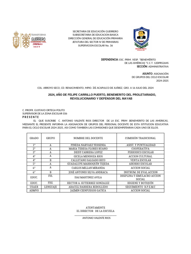 Formato Asignacion de Grupos y Comisiones | PDF