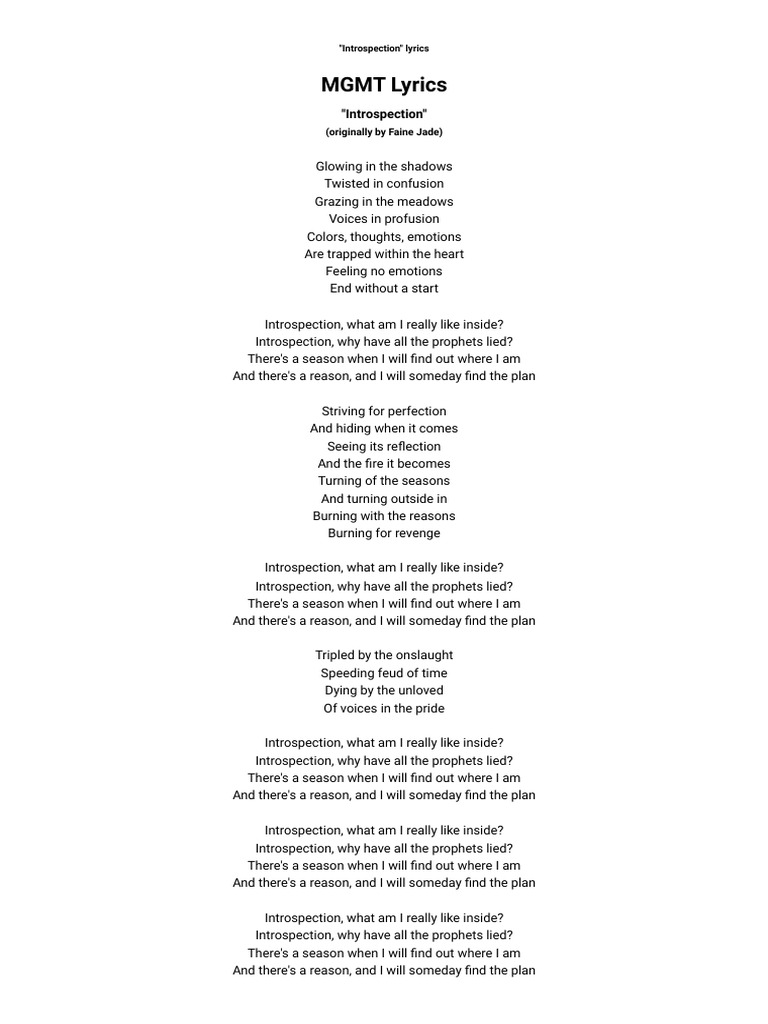 MGMT - Introspection Lyrics | PDF