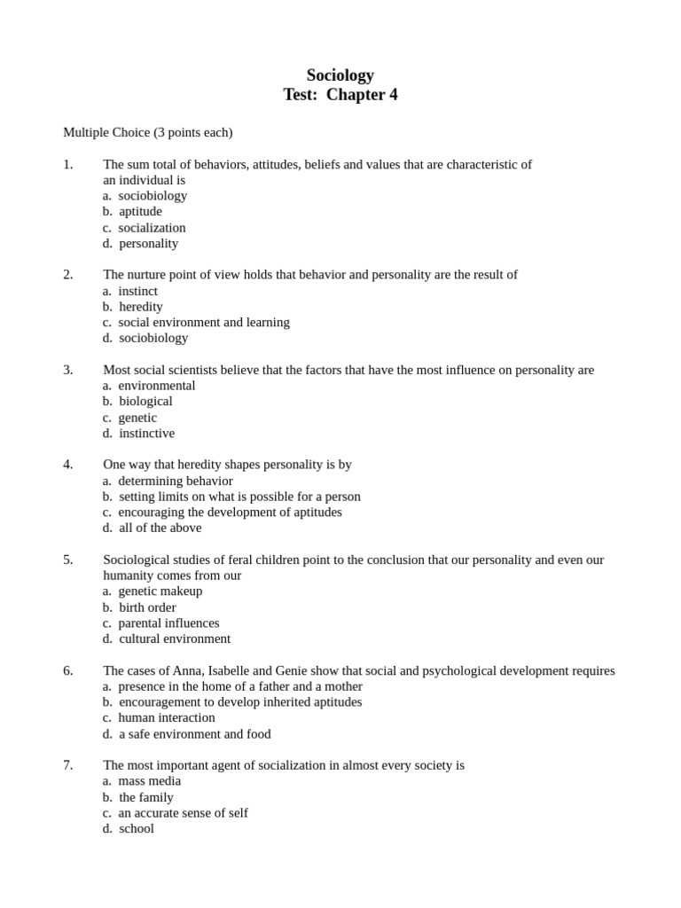 Test 2020 | PDF | Socialization | Sociobiology