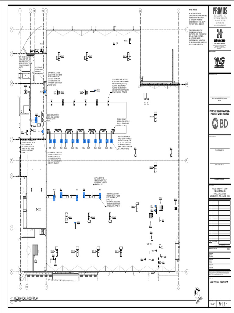 M1-1-1 - MECHANICAL ROOF PLAN (Orientacion de las bases para ...