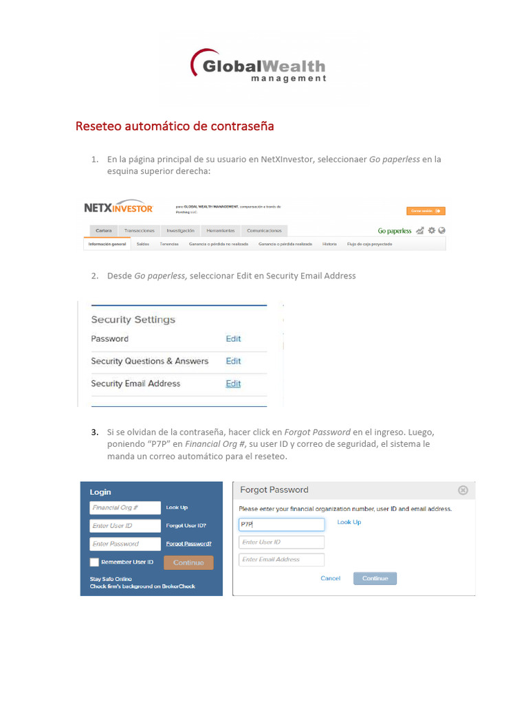 Reseteo de Contraseña en NetXInvestor | PDF