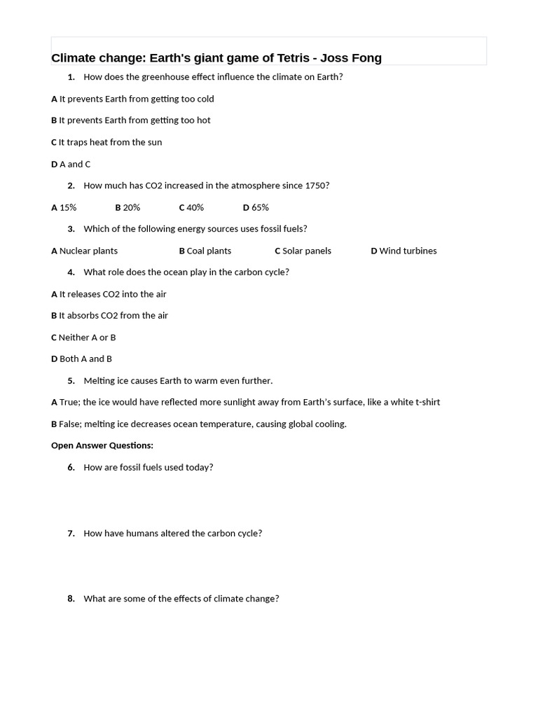 Climate Change - Questions | PDF