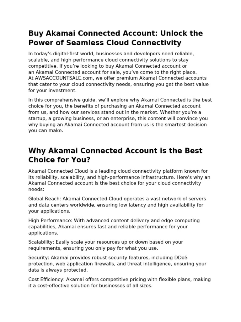 Akamai Connected Accounts | PDF | Cloud Computing | Scalability