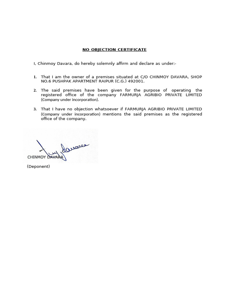 NOC for FARMURJA Agribio Pvt Ltd Office | PDF