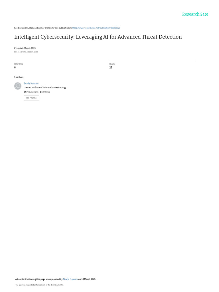 Intelligent Cybersecurity Leveraging AIfor Advanced Threat Detection | PDF | Security | Computer ...