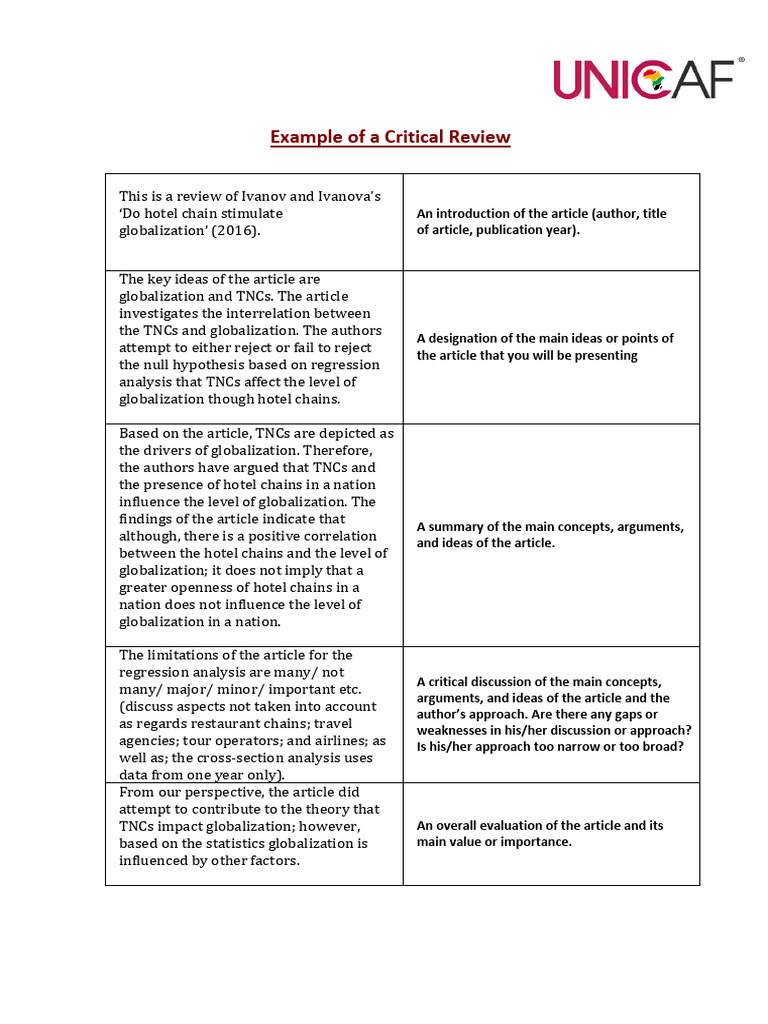 Example of A Critical Review Structure | PDF | Globalization | Statistics