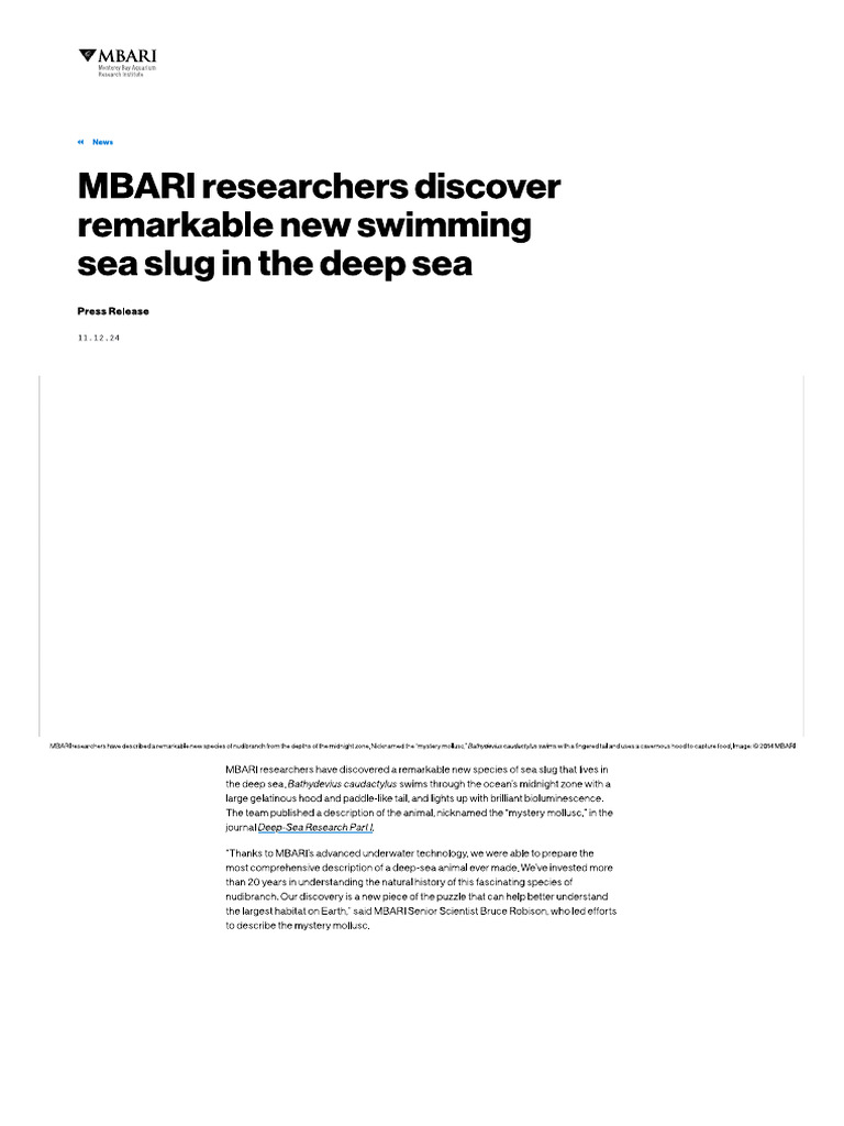 MBARI Researchers Discover Remarkable N... Mming Sea Slug in The Deep ...