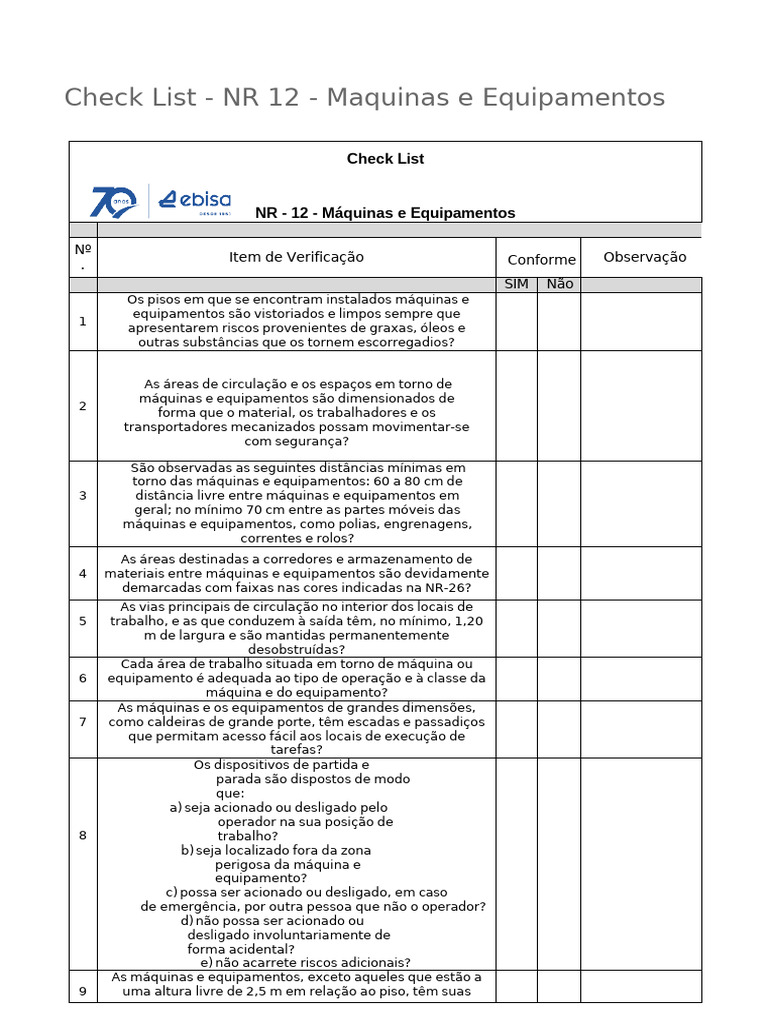 Check List NR 12: Segurança em Máquinas | PDF | Máquinas | Motores