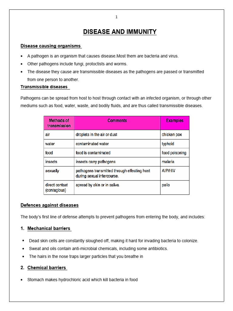 Disease and Immunity Notes | PDF | Immune System | Antibody