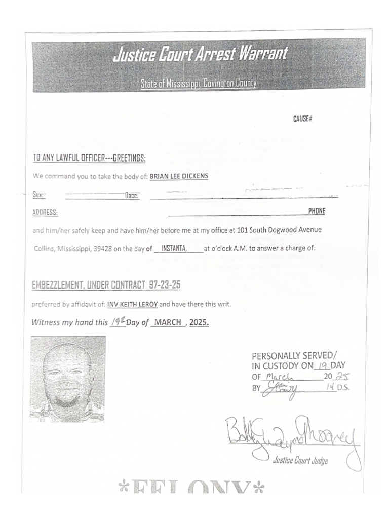 Justice Court Arrest Warrant | PDF