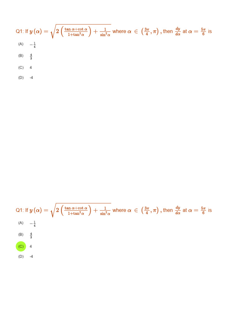 Differentiation - JEE Mains PYQ 2020-2022 | PDF | Function (Mathematics) | Mathematical Analysis