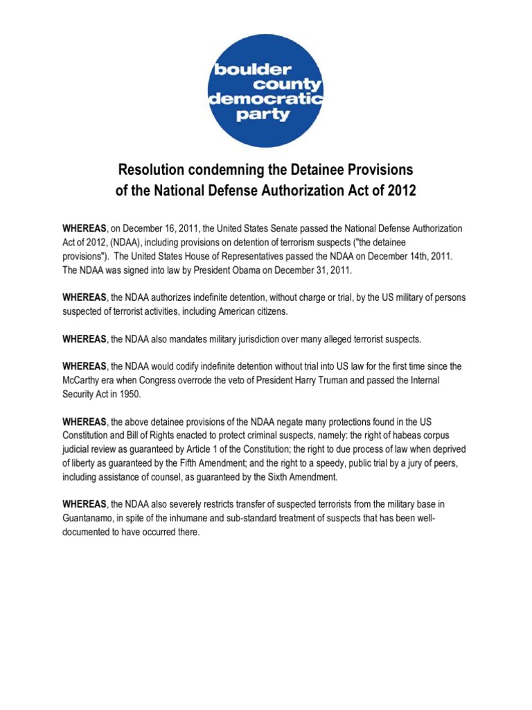 NDAA Resolution - Public Version | PDF | Social Science | Law