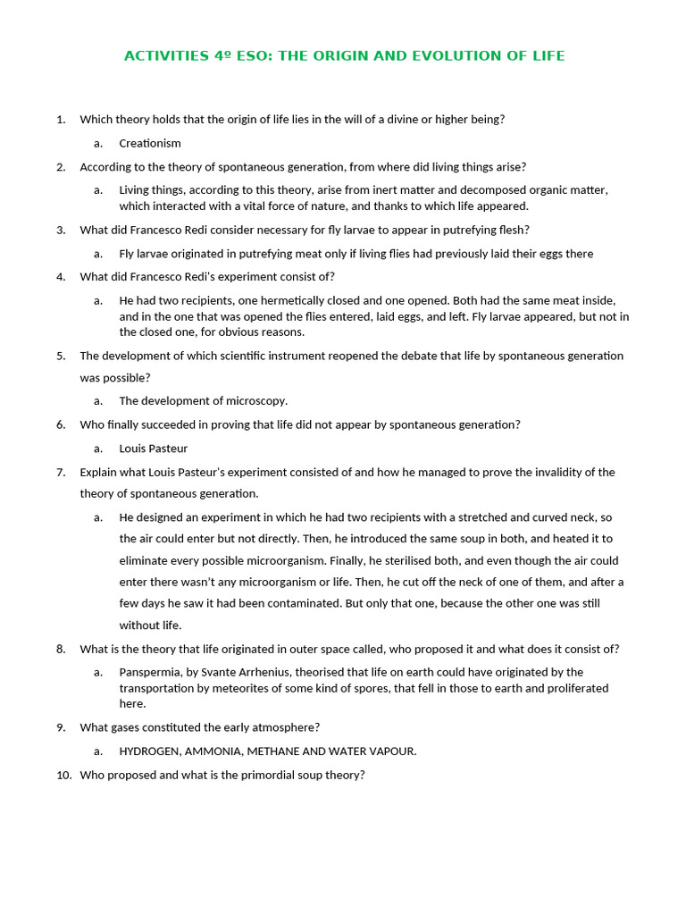 Origin and Evolution of Life Explained | PDF | Evolution | Natural ...