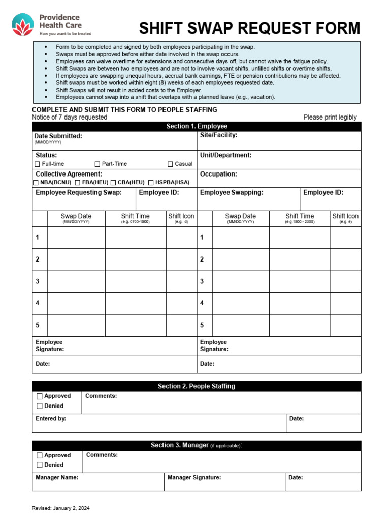 Shift Swap Request Form (2024-01-02) | PDF | Industrial Relations ...