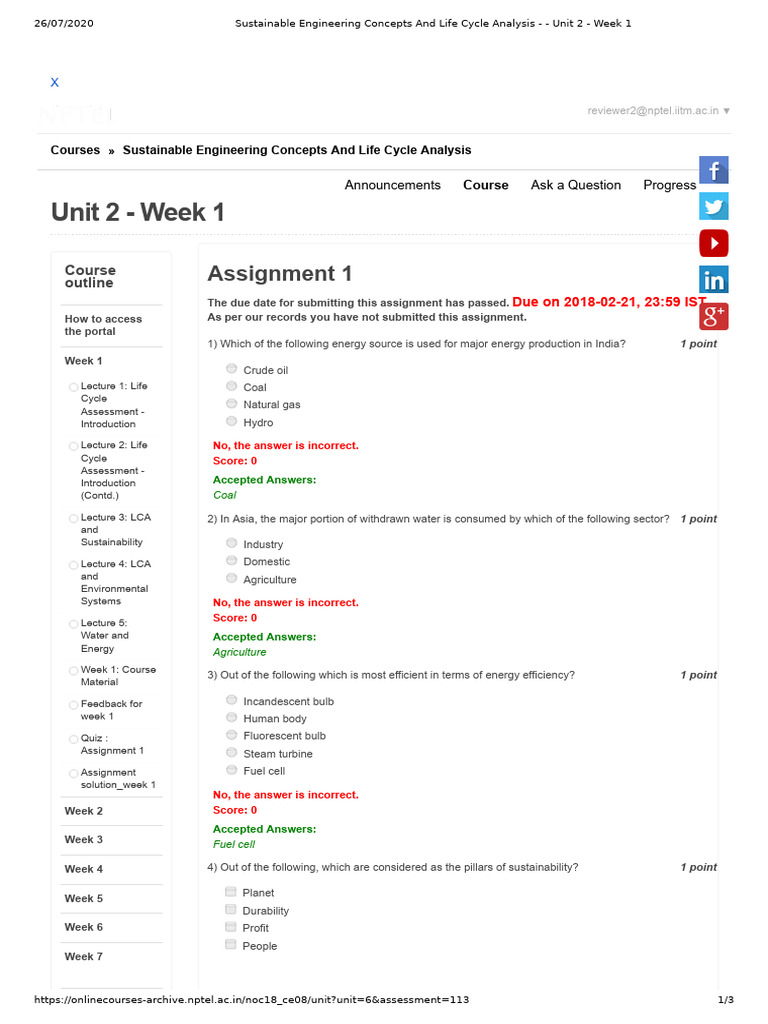 Noc18-Ce08 Week 01 Assignment 01 | PDF | Energy Development | Life Cycle Assessment