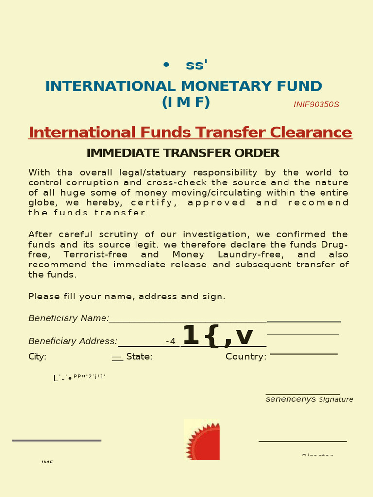 SS' International Monetary Fund (IMF) : International Funds Transfer ...