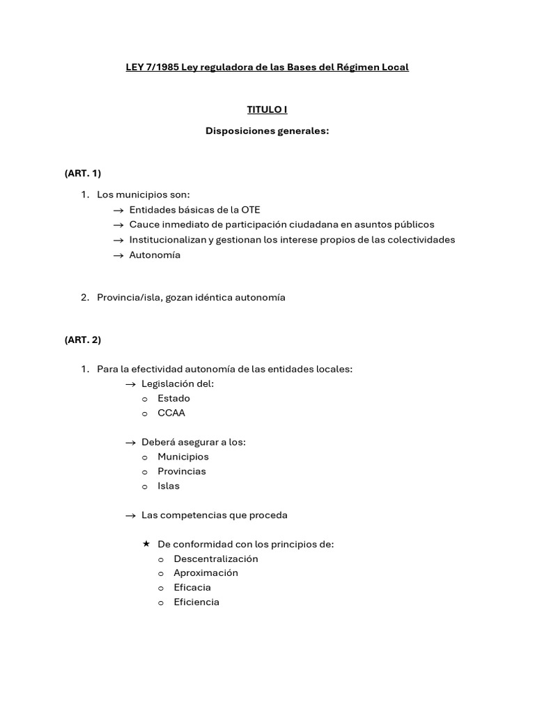 Ley 7 1985 Disposiciones | PDF | Gobierno local | Gobierno