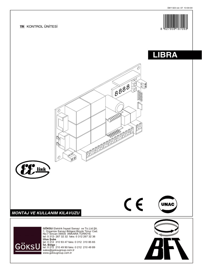 BFT Libra Dairesl Kanatli Kapi Kontrol Karti Semas - 250218 - 001356 | PDF