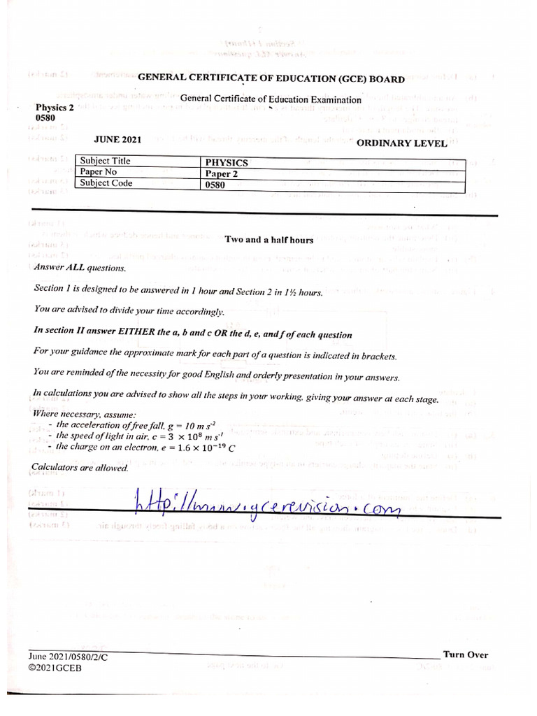Ol Physics 2021 p2 - 1 | PDF