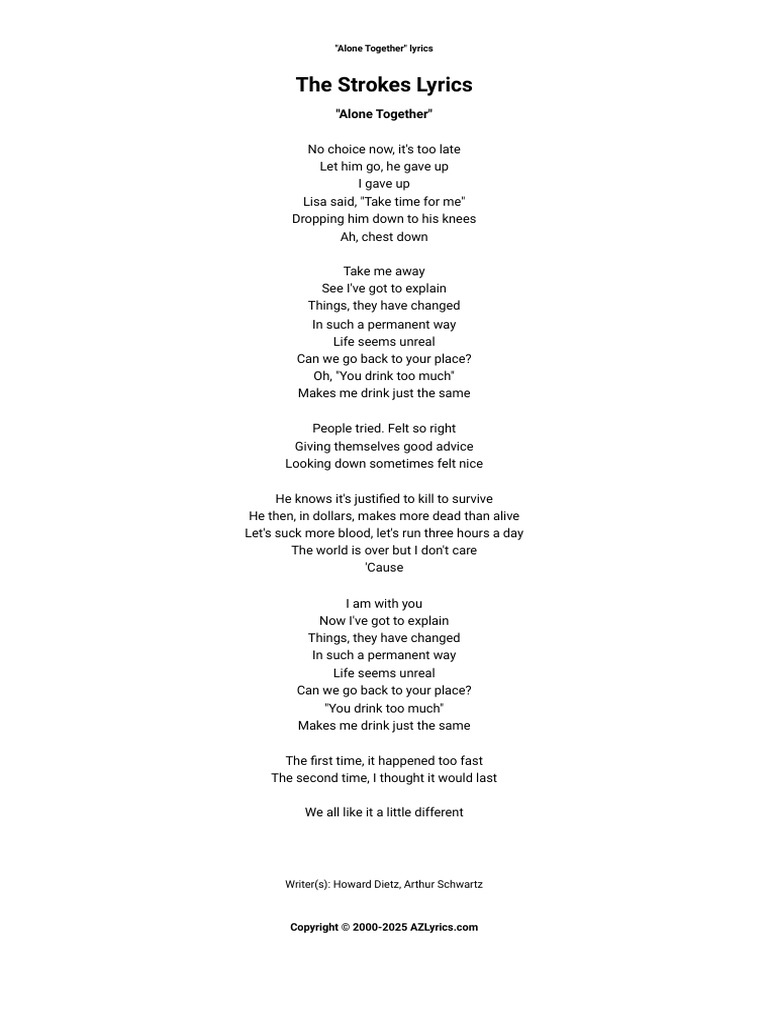 The Strokes - Alone Together Lyrics | PDF