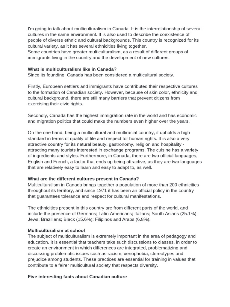 English Oral Presentation - Cópia | PDF | Multiculturalism | Canada