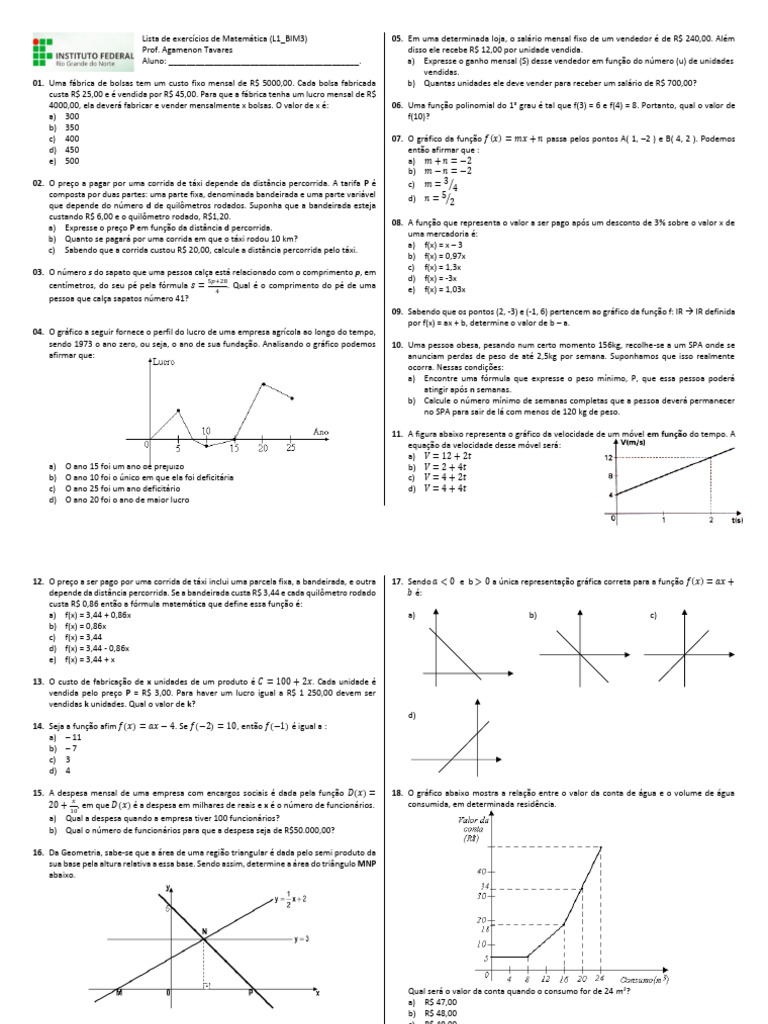 Lista 01 BIM3 de Exercícios de Matemática Funções-Função Afim-0cf8b18f ...