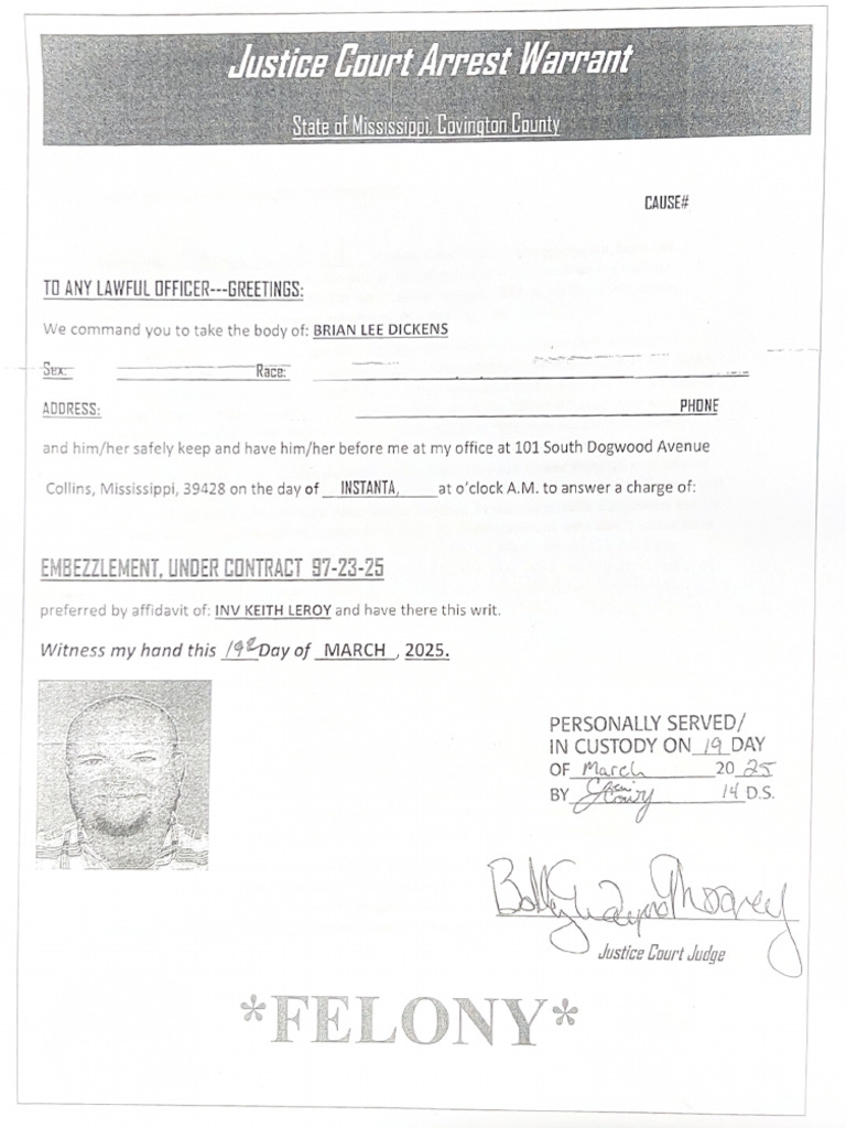 Justice Court Arrest Warrant | PDF